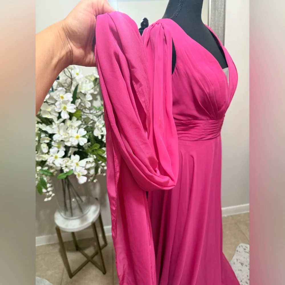 Hutaf Yousfan | Dresses | Chic Fuchsia Maxi Dress With Cape | Poshmark